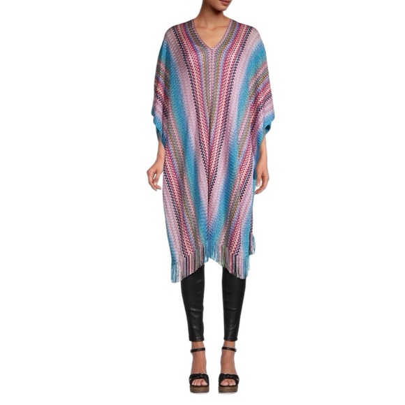 Missoni | Tops | Missoni Pink And Blue Multi Fringe Caftan Poncho Zig Zag Chevron Print Top ...
